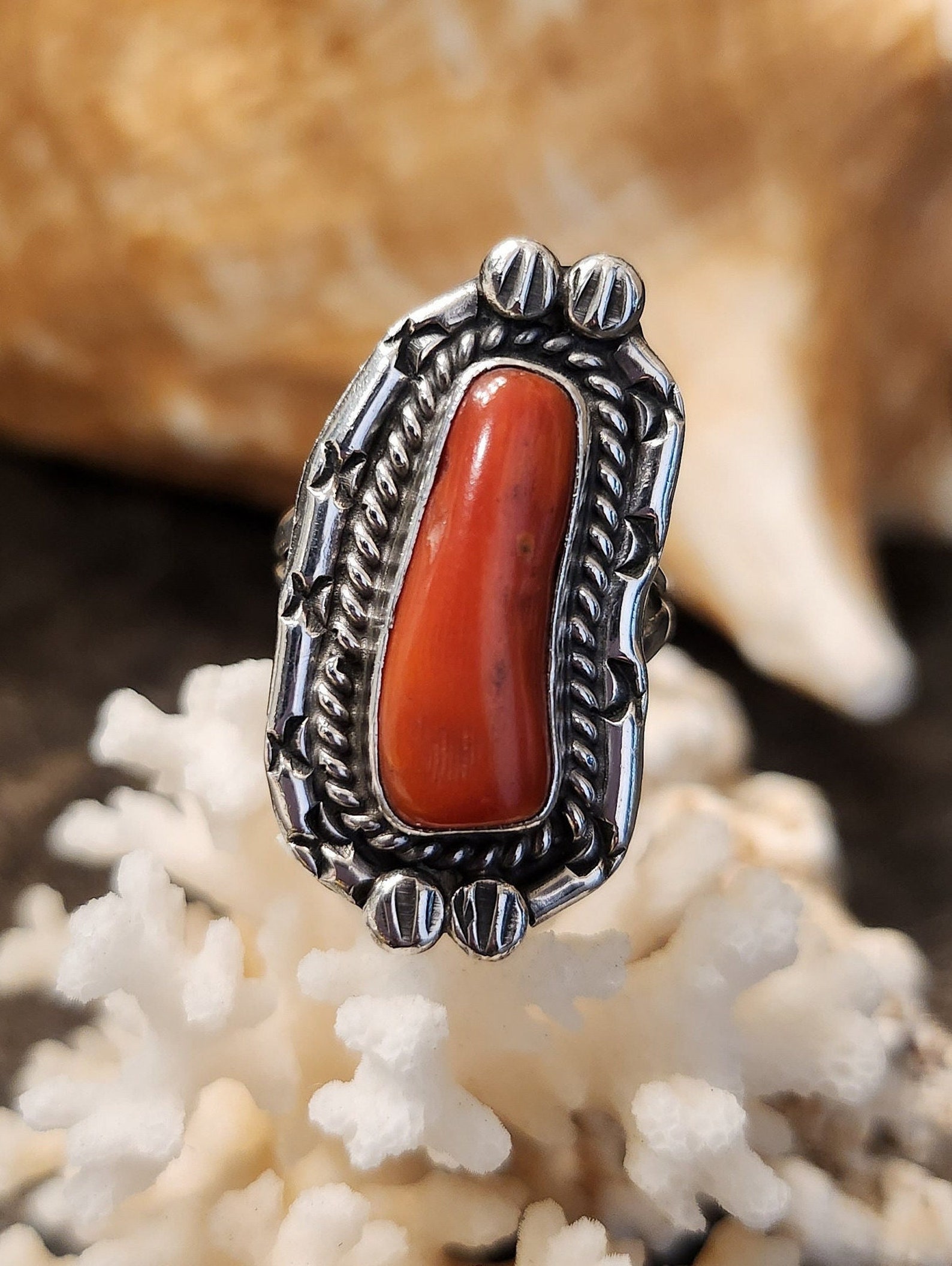 Old Pawn Navajo Sterling Silver Coral Dual-band Ring - Etsy