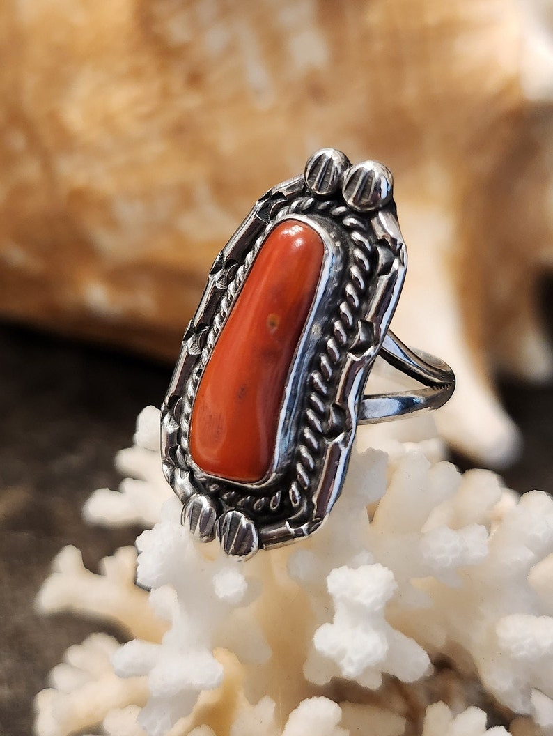 Old Pawn Navajo Sterling Silver Coral Dual-band Ring - Etsy