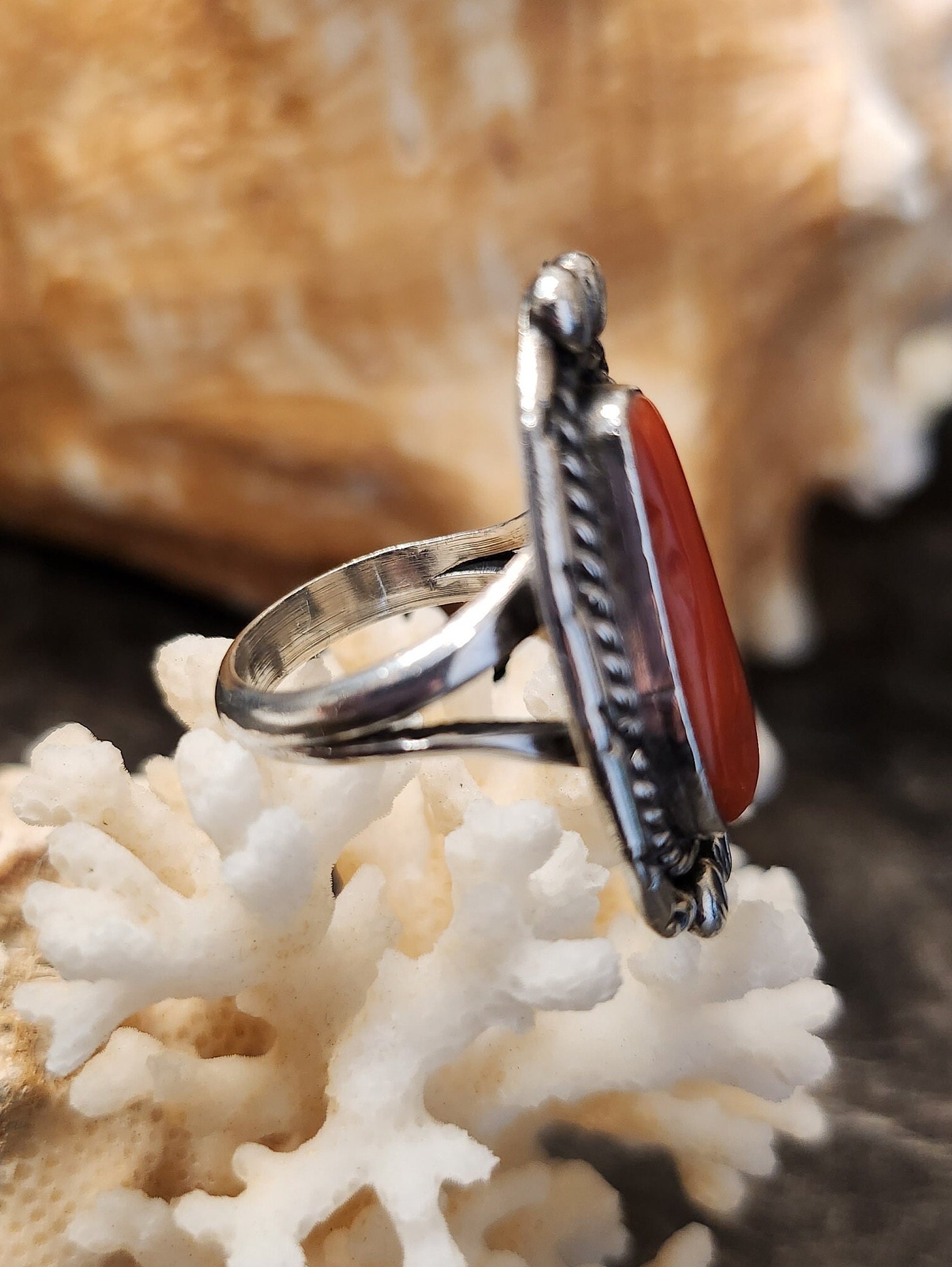 Old Pawn Navajo Sterling Silver Coral Dual-band Ring - Etsy