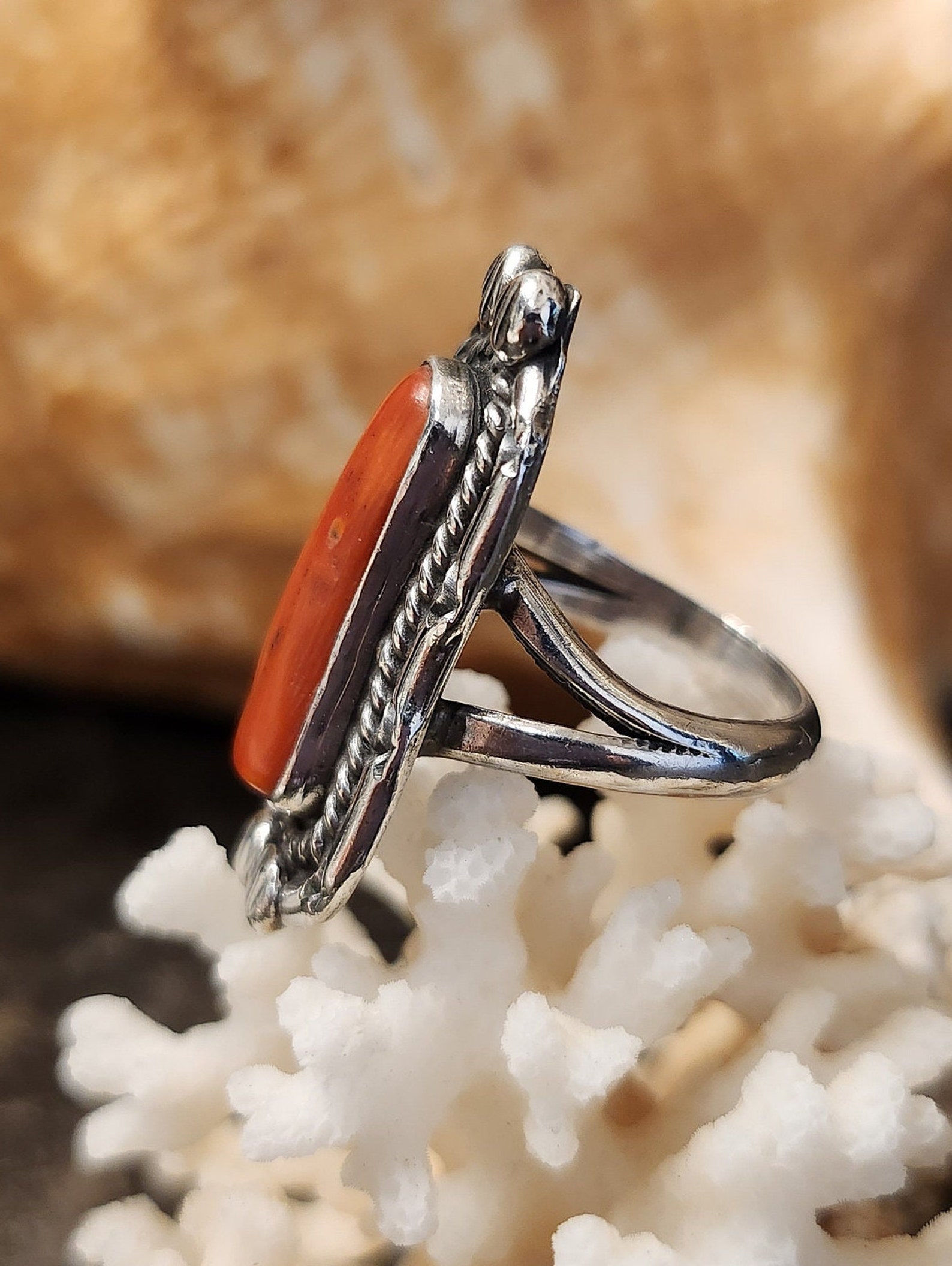 Old Pawn Navajo Sterling Silver Coral Dual-band Ring - Etsy