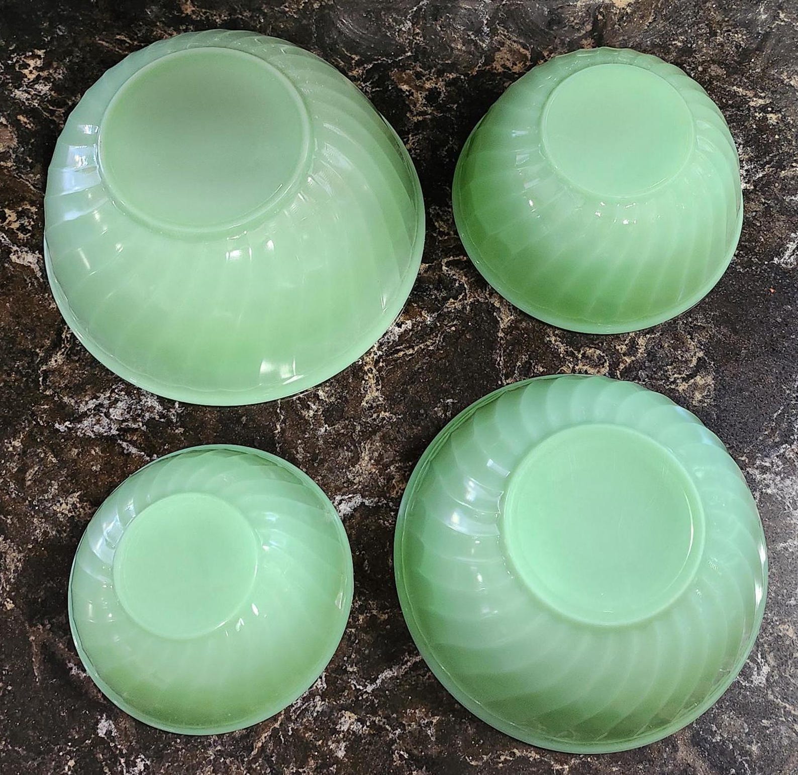 Vintage Fire King Set of 4 Original Jadeite Swirl Nested Mixing Bowls ...