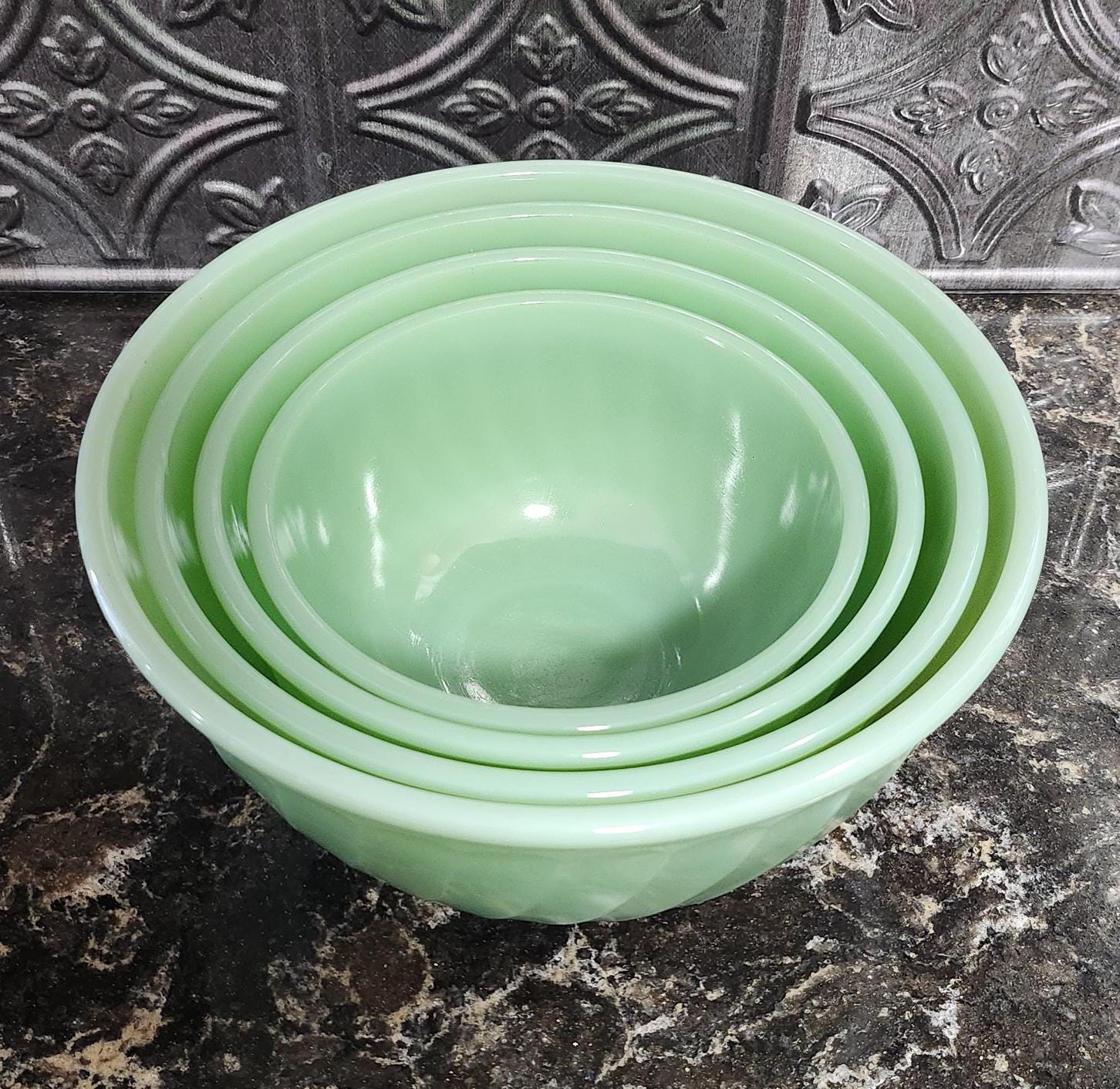 Vintage Fire King Set of 4 Original Jadeite Swirl Nested Mixing Bowls ...