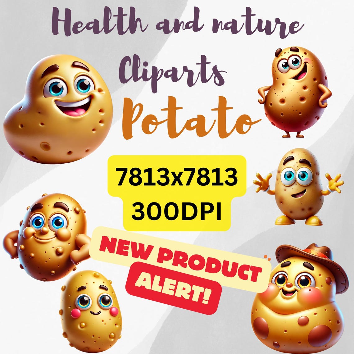 10 Cute Potato Illustrations 3D Cartoon Style High-resolution Clipart ...