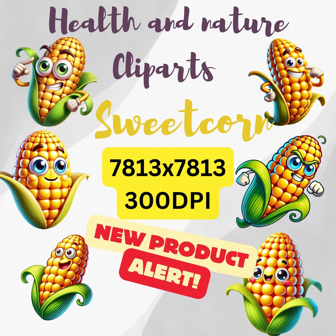 Whimsical Sweetcorn Clipart Set 10 Unique Designs 3D Pixar Style High ...