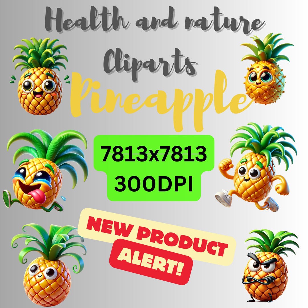 Tropical Pineapple Clipart Set | 10 PNG Vibrant Summer Fruit ...