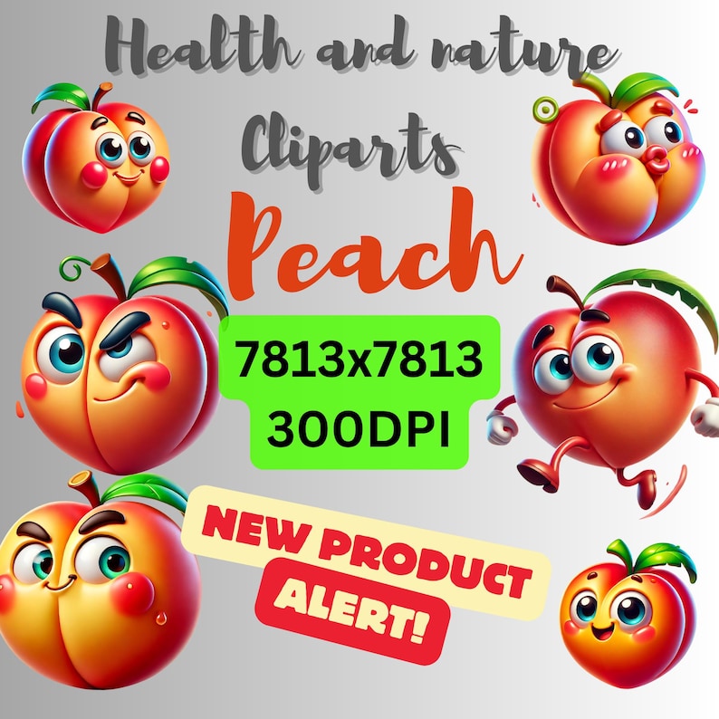 Sweet Peach PNG Collection| 300DPI | 3D Pixar-style Fruit Images ...