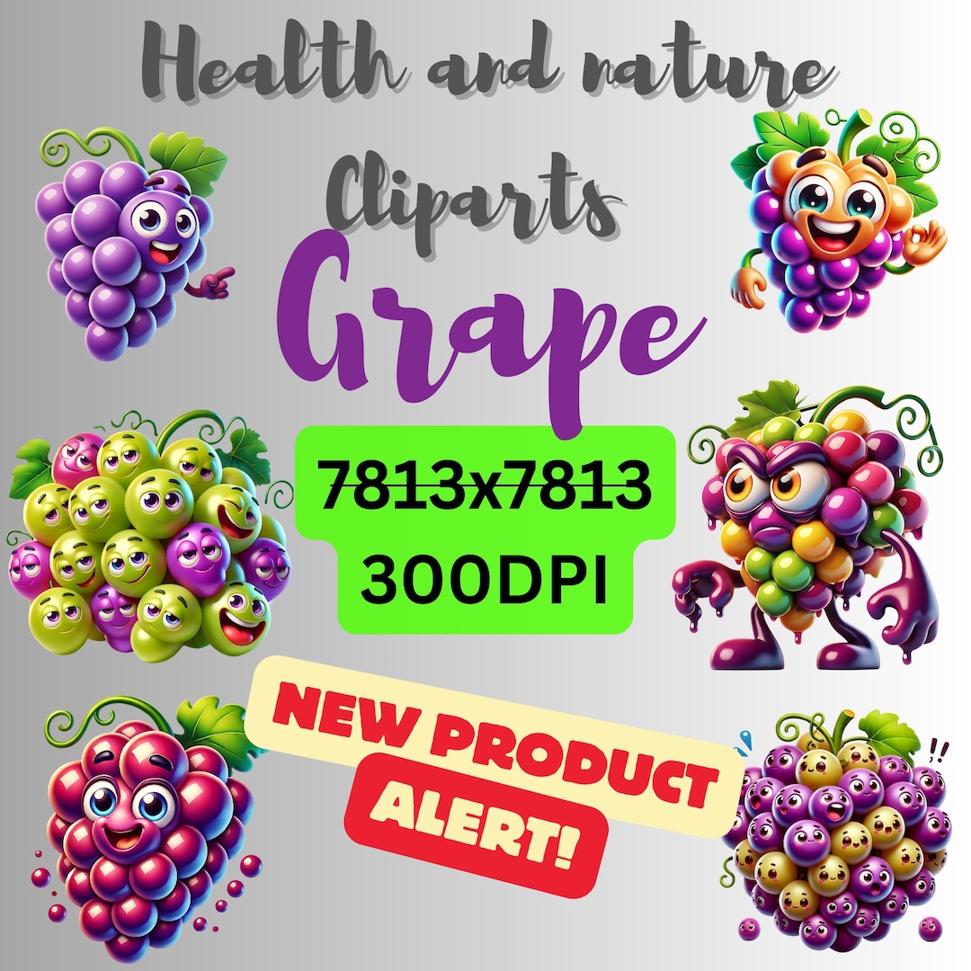Whimsical Grape Clipart | 10 Unique PNG 300 DPI | Digital Grape ...