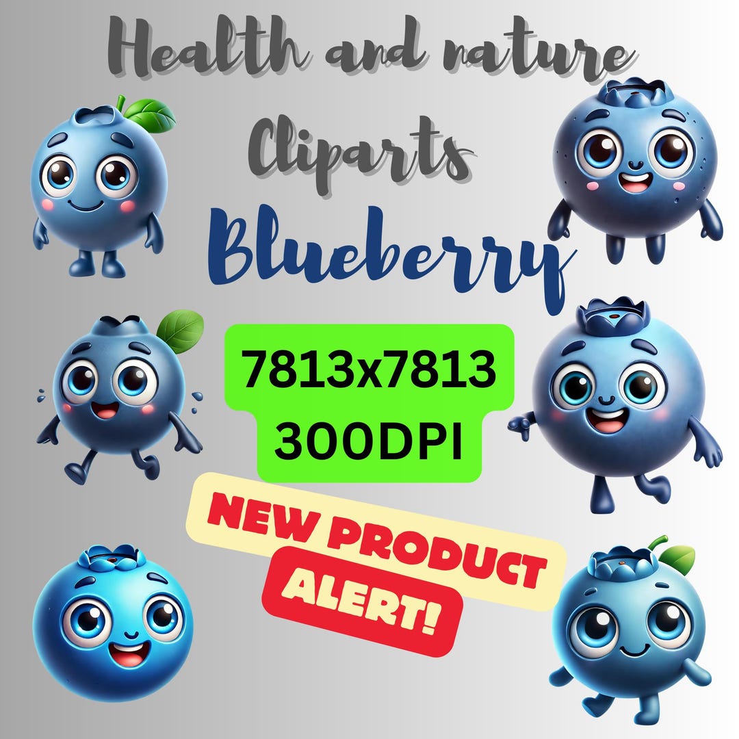 Whimsical Blueberry Clipart | 10 Unique PNG Digital Blueberry Graphics ...