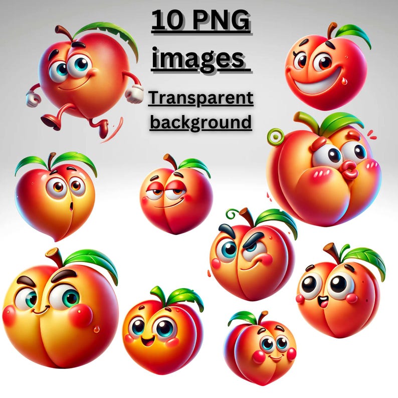 Sweet Peach PNG Collection| 300DPI | 3D Pixar-style Fruit Images ...