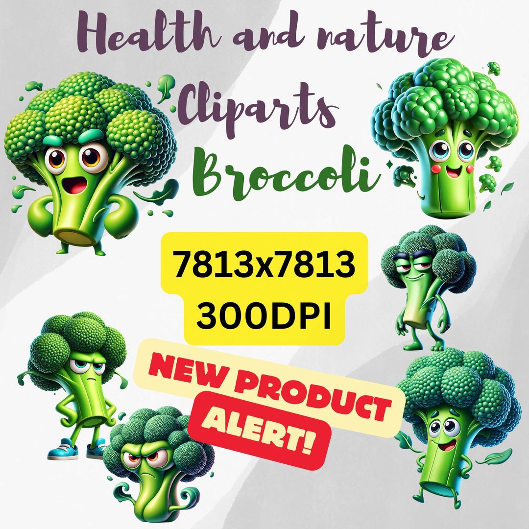 High Quality 10 Unique Broccoli Clipart Pack 300 DPI Funny 3D Pixar ...