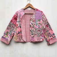 Indian Hand Block Print Quilted Jacket, Ladies Short Quilted Reversible ...