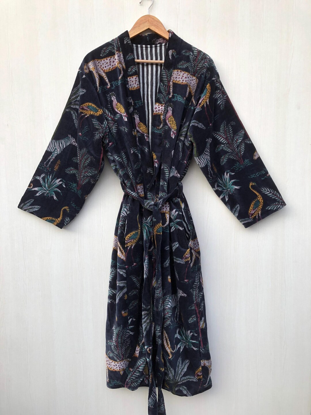 Jungle Tiger Print Cotton Velvet Kimono, Bathrobe, Gift, Frida Kimono ...