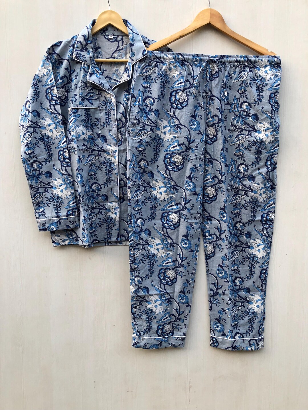 Hand Block Floral Print Pajamas, Pure Cotton Pj's, Pajamas Set ,indian ...
