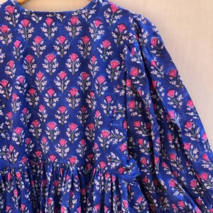 Hand Block Print Midi Dress, Mini Dress, Long Block Print Dress, Deep ...