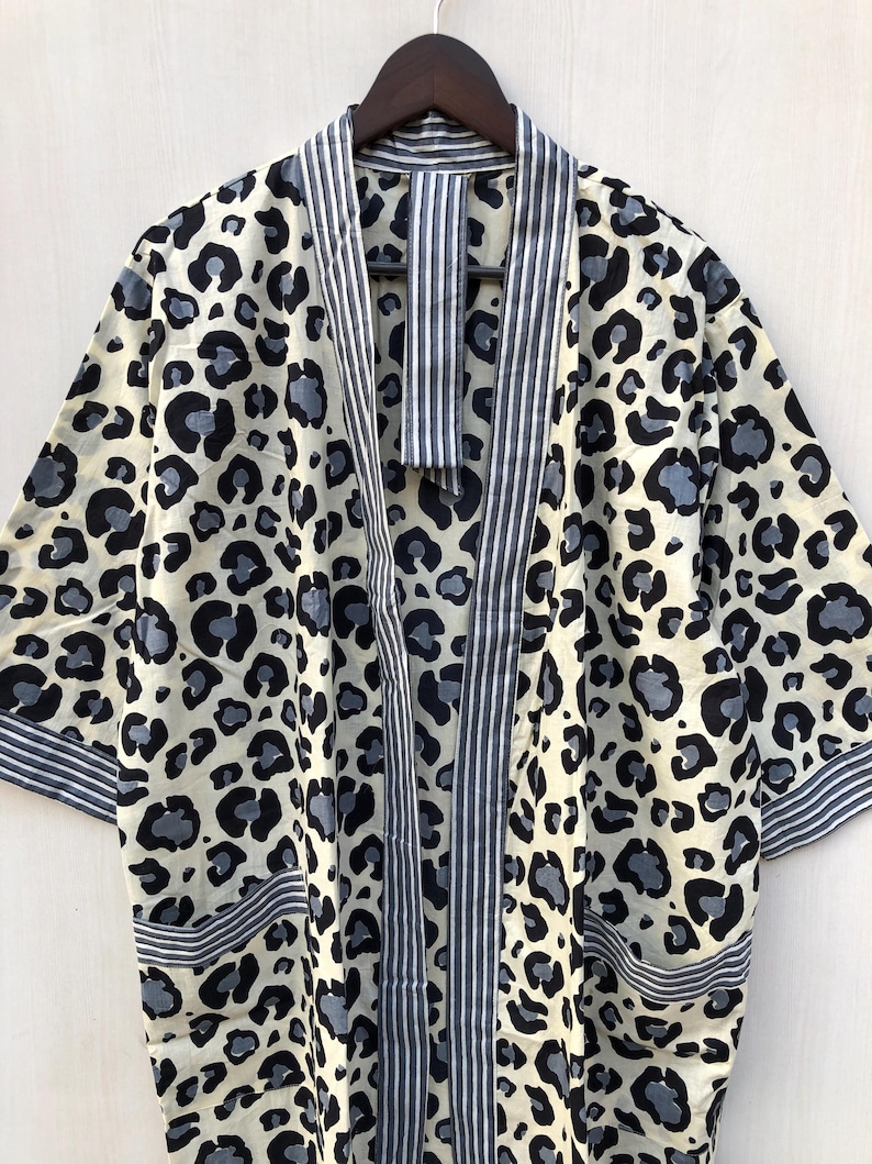Cotton Kimono Robe, Leopard Block Print, Bohemian Nightwear - Etsy