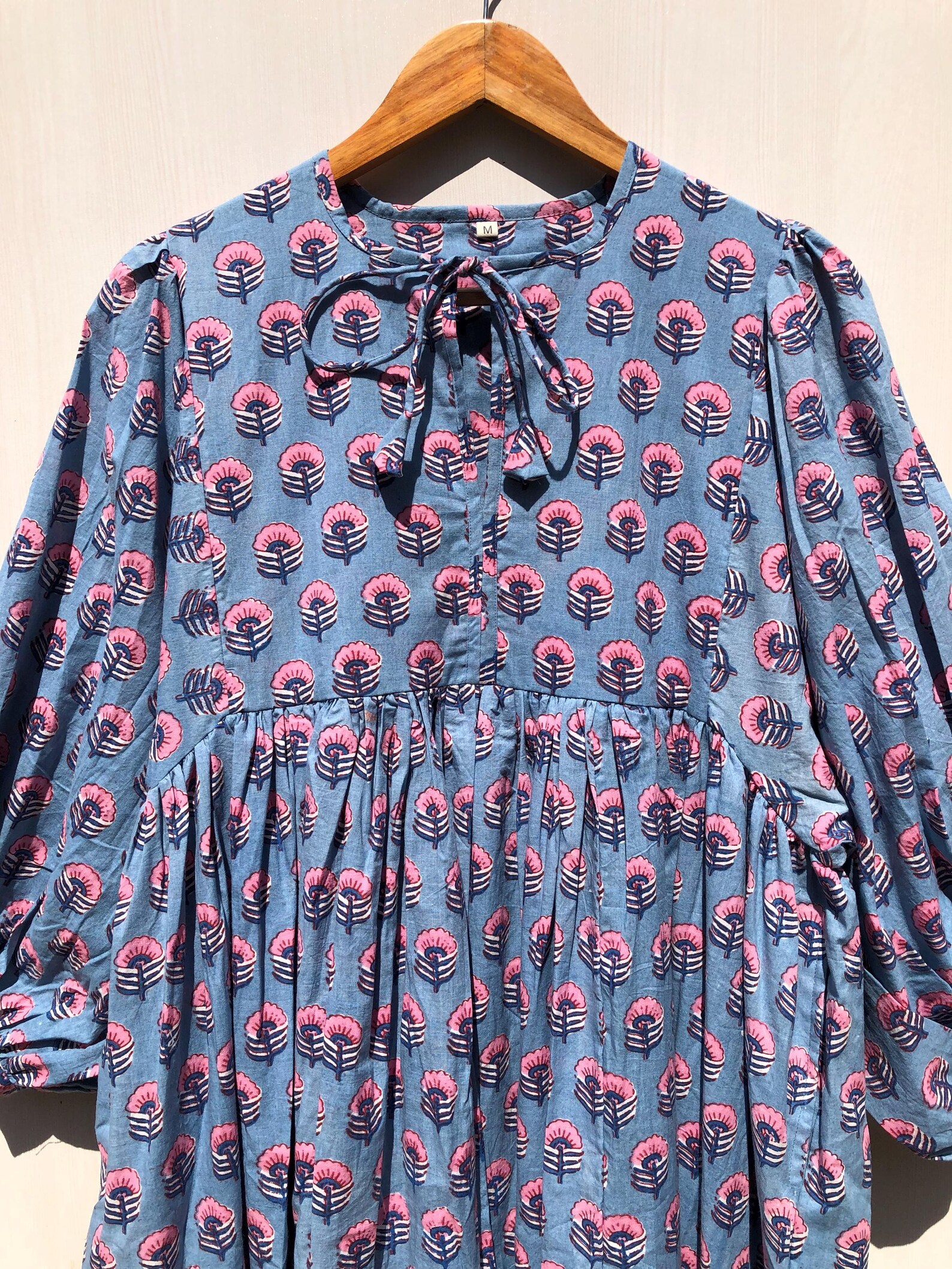 Blue Floral Block Print Cotton Gauze Dress - Etsy