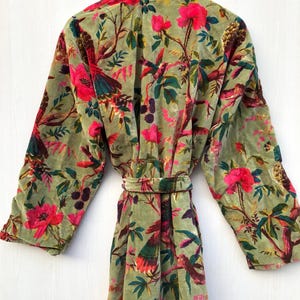Bird Print Cotton Velvet Kimono, Bathrobe, Gift, Frida Kimono for Her ...