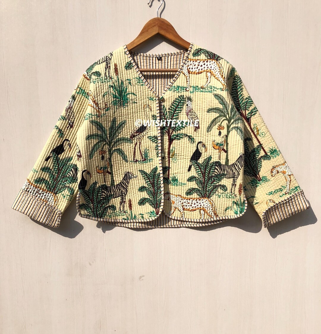 Handmade Tiger Jungle Quilted Jacket: Block Print Cotton Coat - Etsy