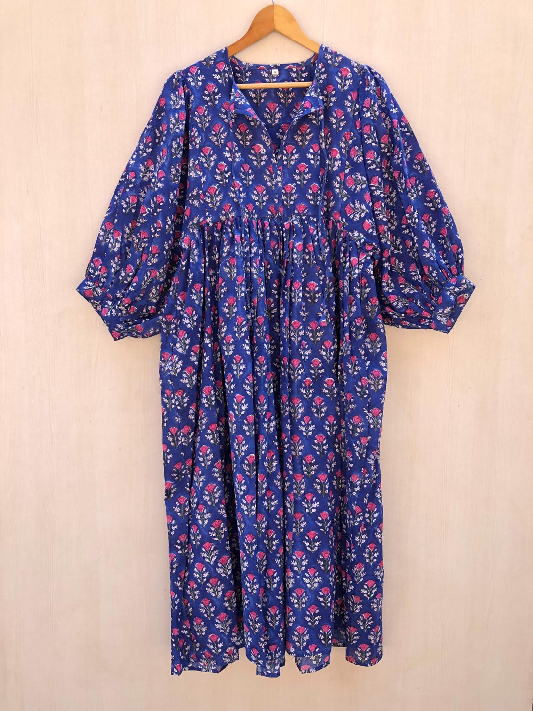 Hand Block Print Midi Dress, Mini Dress, Long Block Print Dress, Deep ...