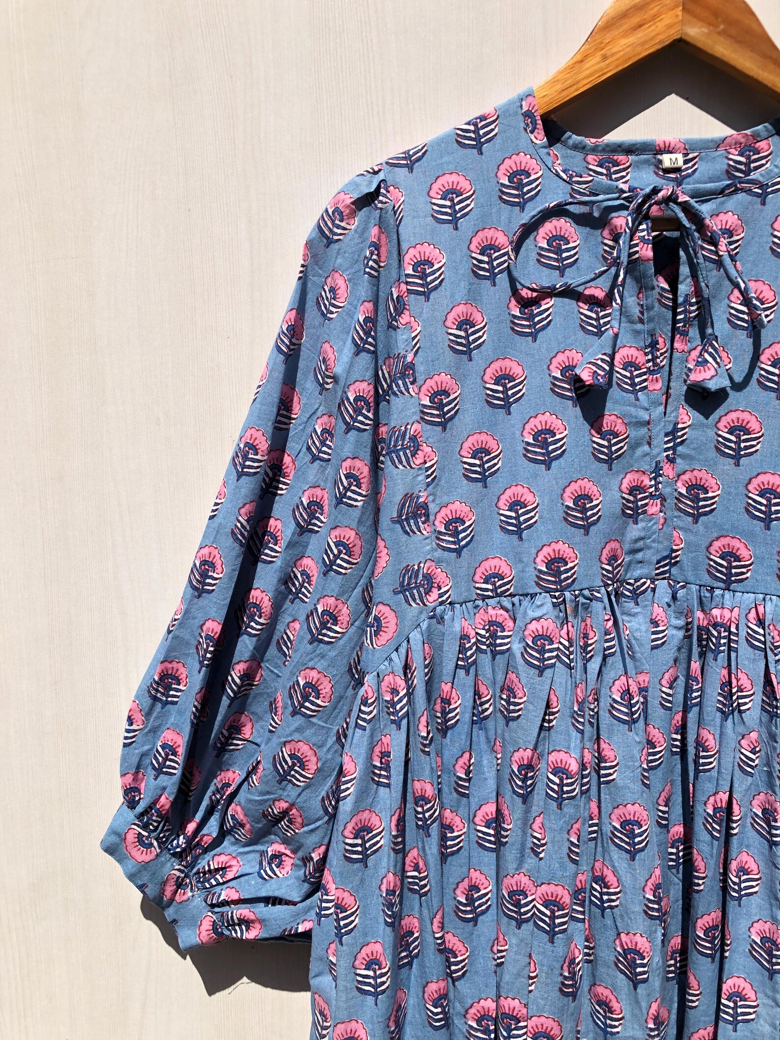 Blue Floral Block Print Cotton Gauze Dress - Etsy