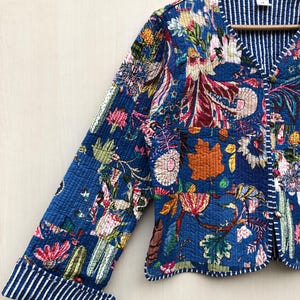 Blue Patchwork Print Cotton Quilted Collor Jacket , Jacket for Women ...