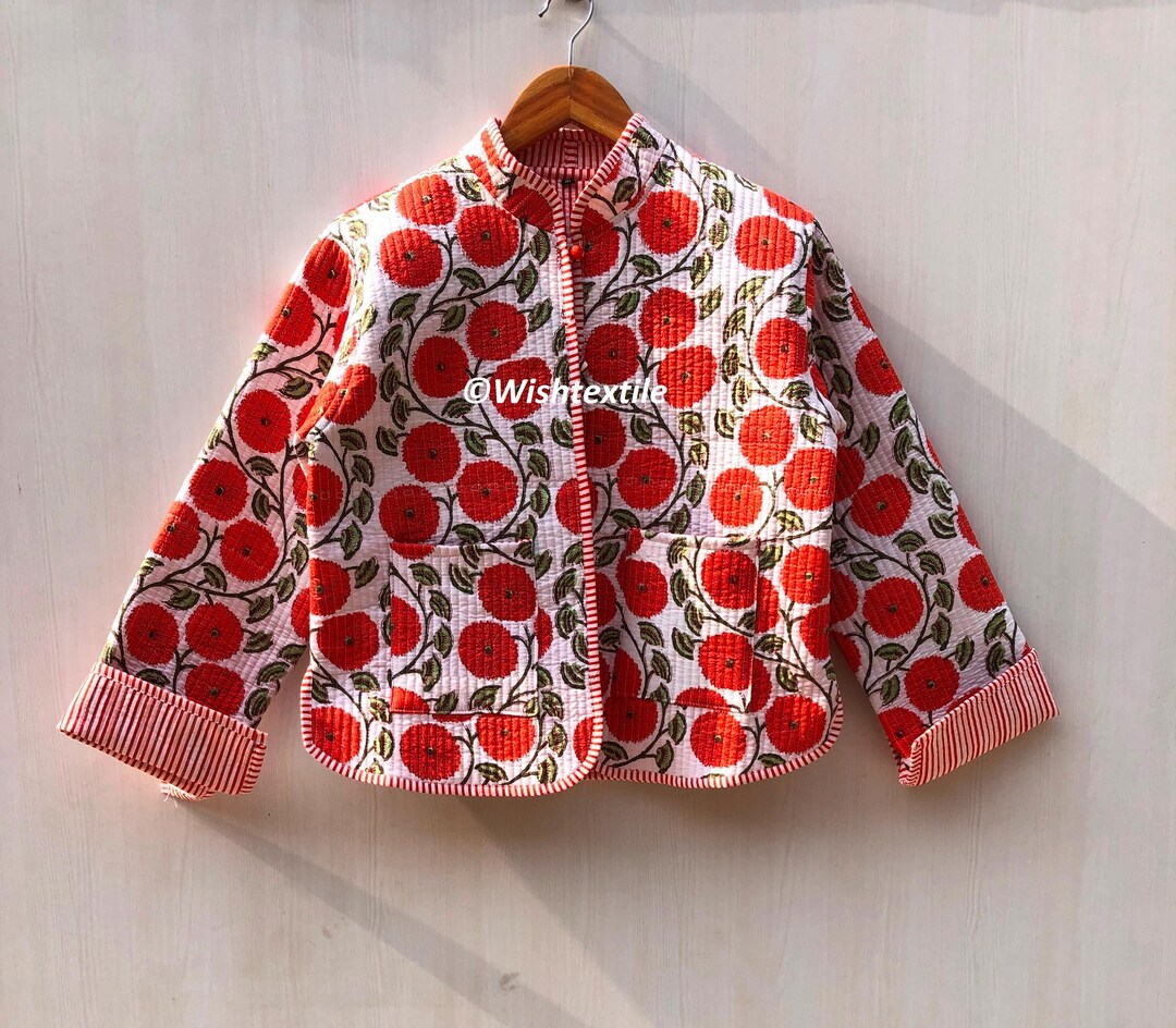 Block Printed Quilted Jacket: Handmade Boho Cotton Coat - Etsy