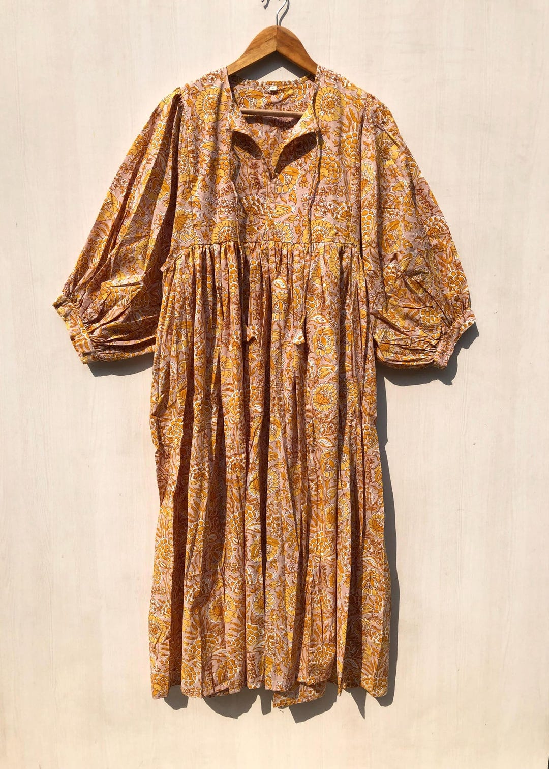 Hand Block Print Midi Dress, Mini Dress, Long Block Print Dress, Deep ...