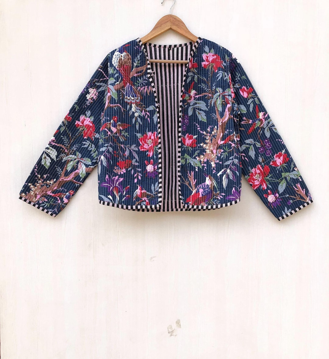 Bird Cotton Quilted Jacket Block Printed Boho Style Quilted Handmade ...