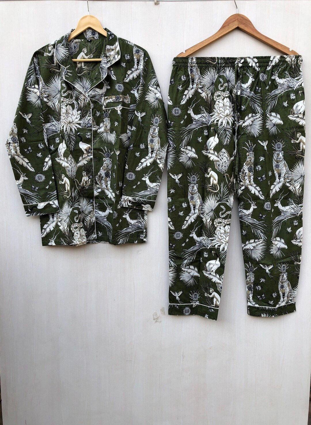Bird Print Pajamas, Pure Cotton Pj's, Pajamas Set ,indian Cotton,night ...