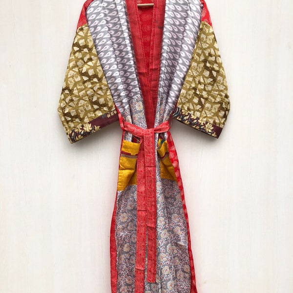 Bird Print Cotton Velvet Kimono, Bathrobe, Gift, Frida Kimono for Her ...