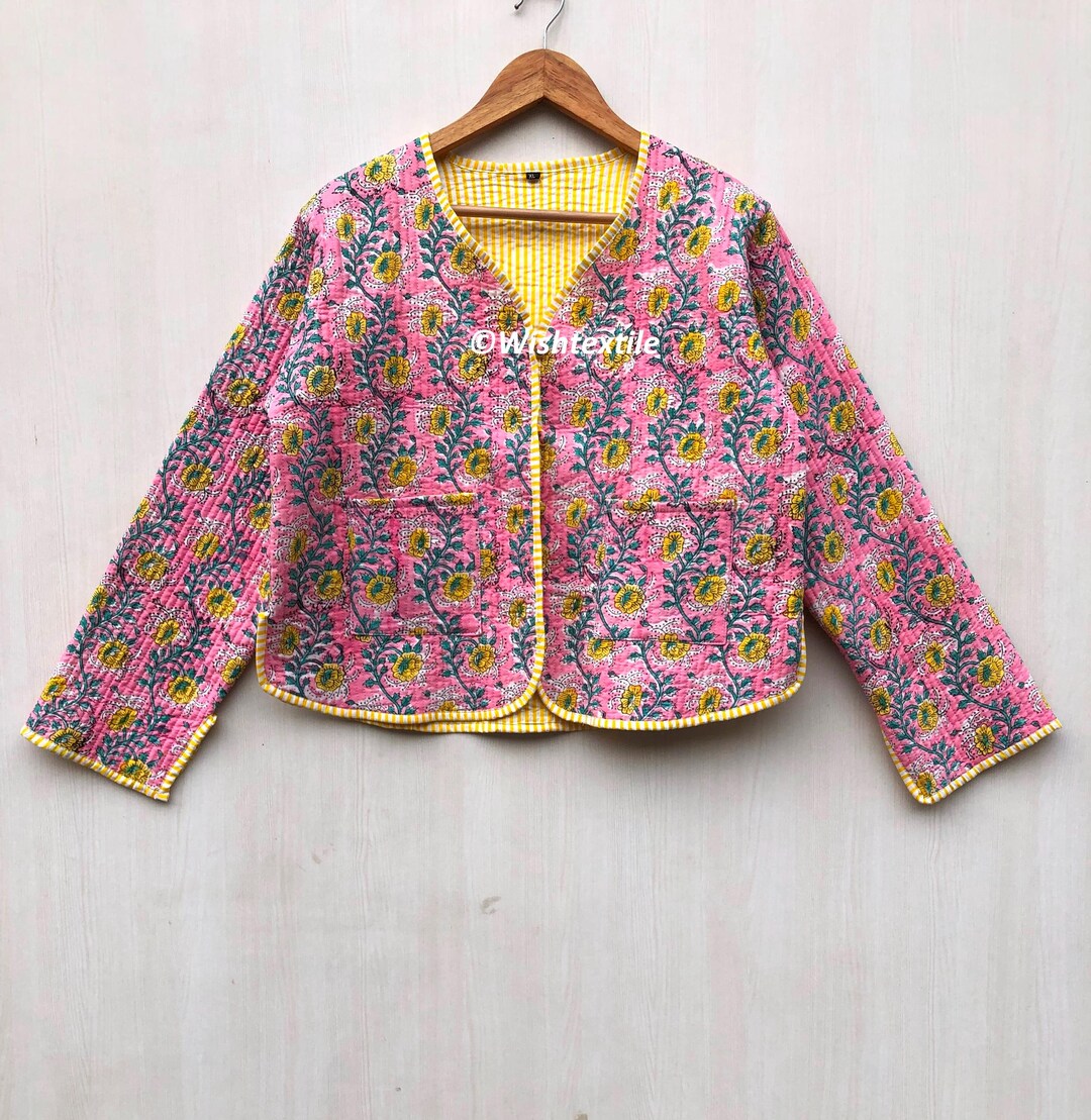 Handmade Block Print Quilted Jacket: Boho Cotton Coat - Etsy