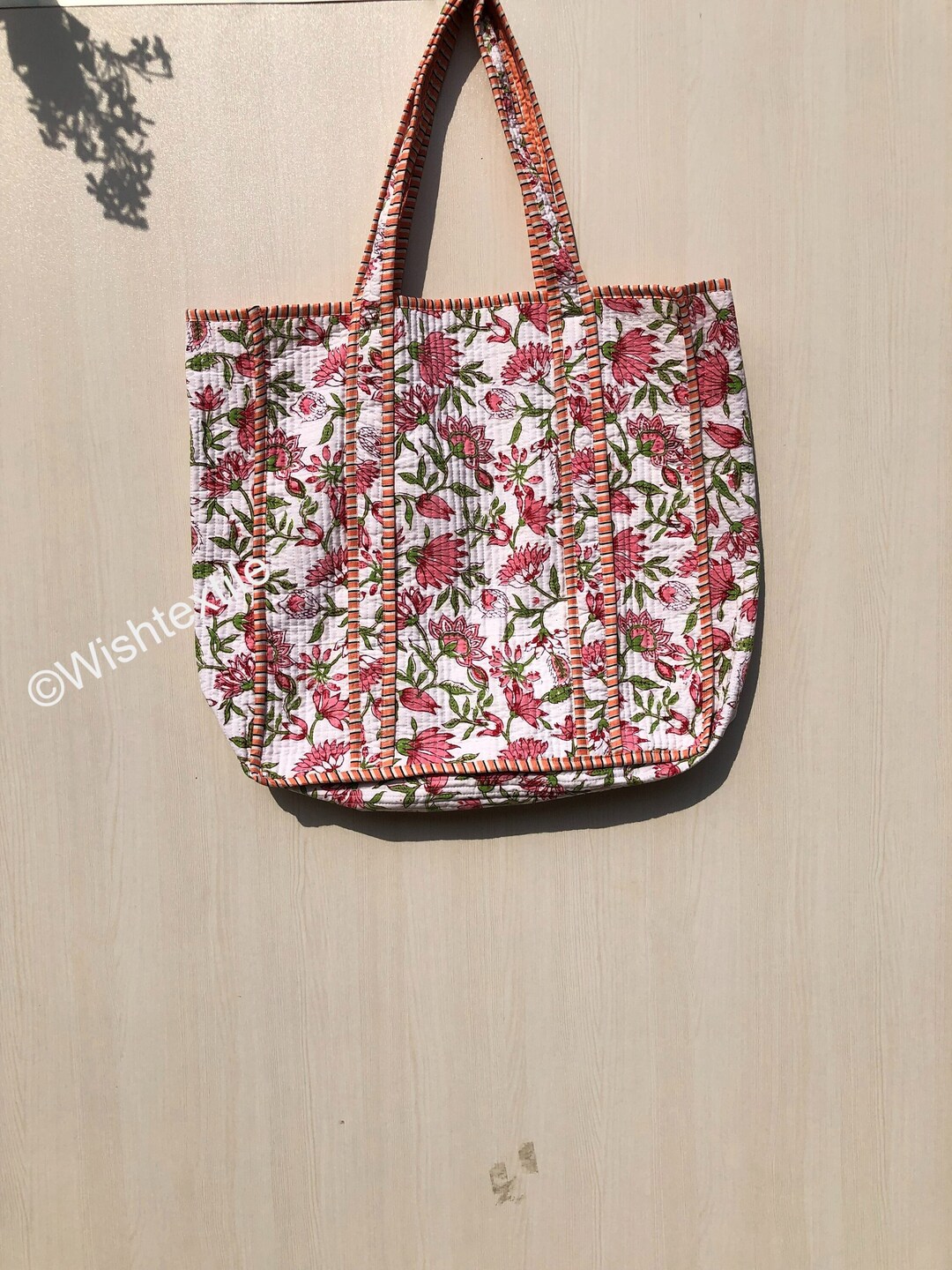 Hand Block Print Handmade Quilted Tote Shopping Bag, Floral Print ...
