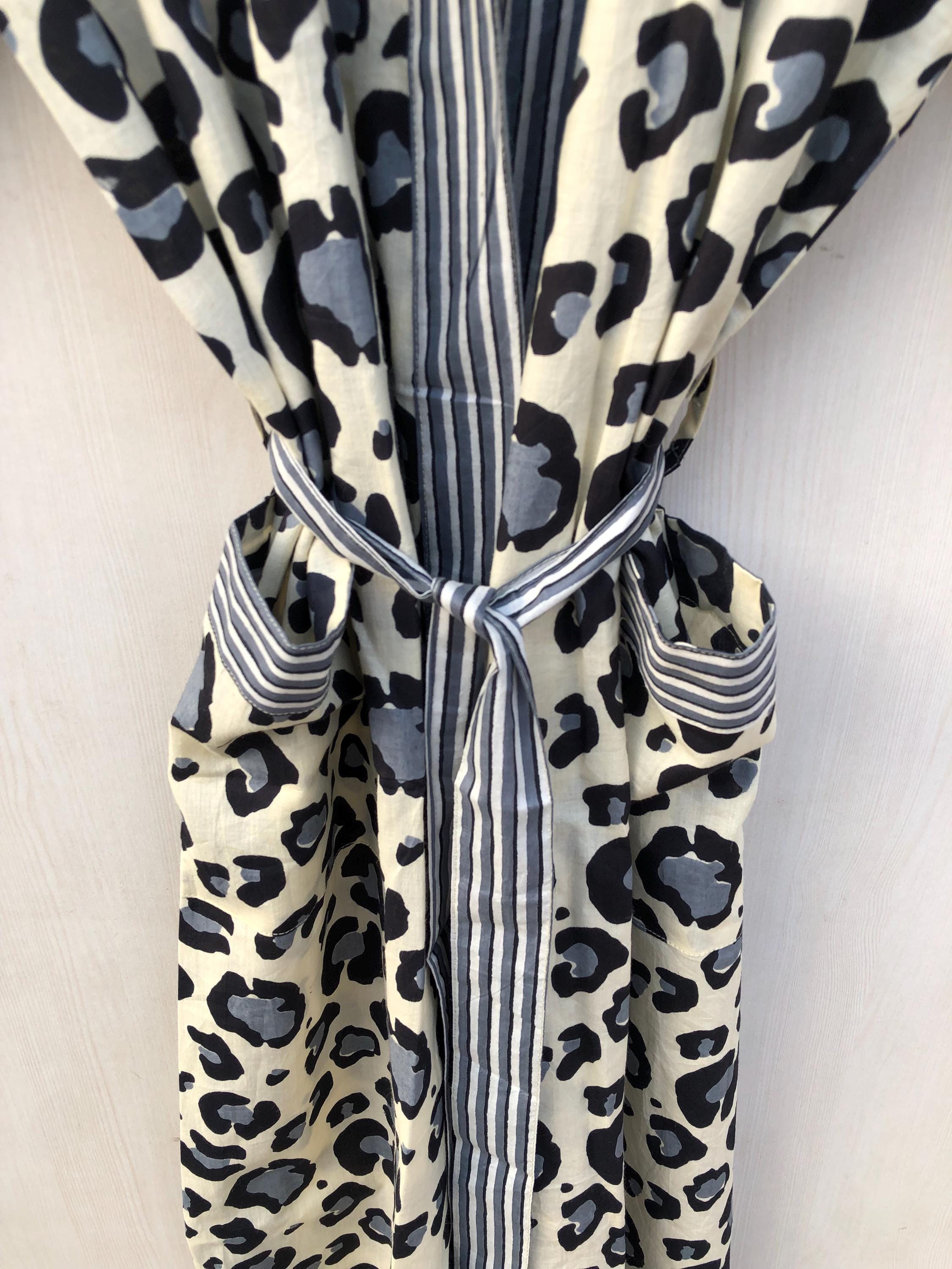 Cotton Kimono Robe, Leopard Block Print, Bohemian Nightwear - Etsy