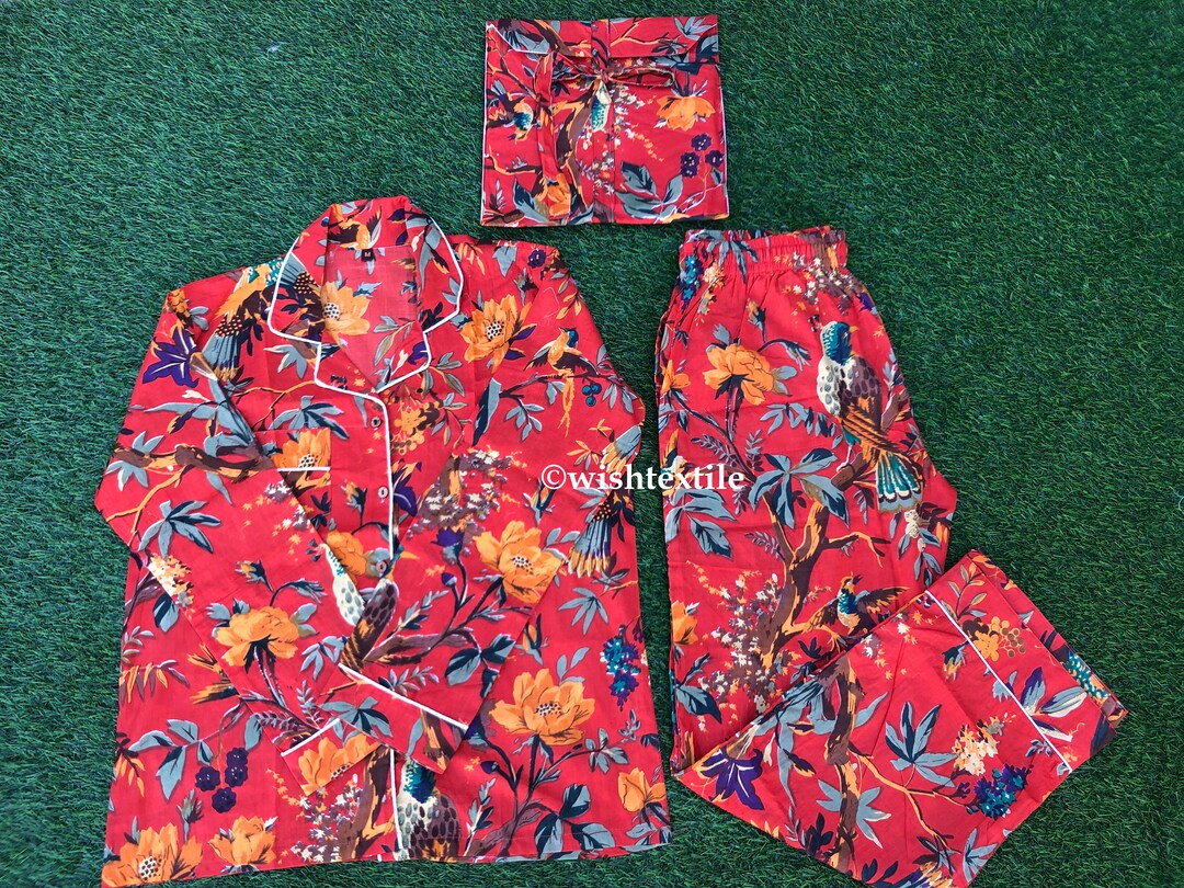 Bird Print Pajamas, Animal Print Pure Cotton Pj's, Pajamas Set ,indian ...