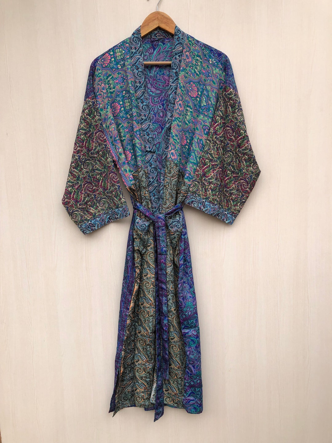 Paisley Unisex Yak Wool Blend Floral Kimono/robe Regal Marron Deep Red ...