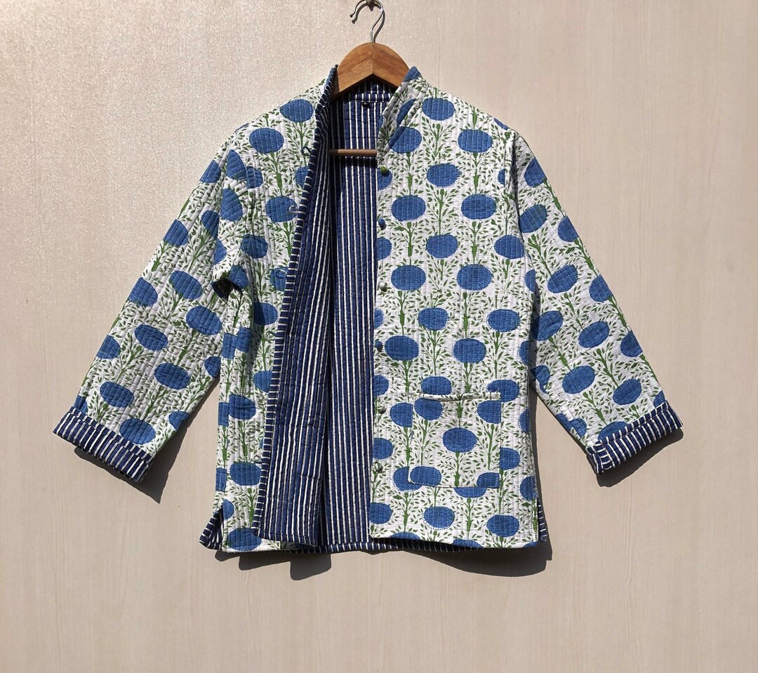 Floral Cotton Quilted Jacket Block Printed Boho Style Quilted Handmade ...