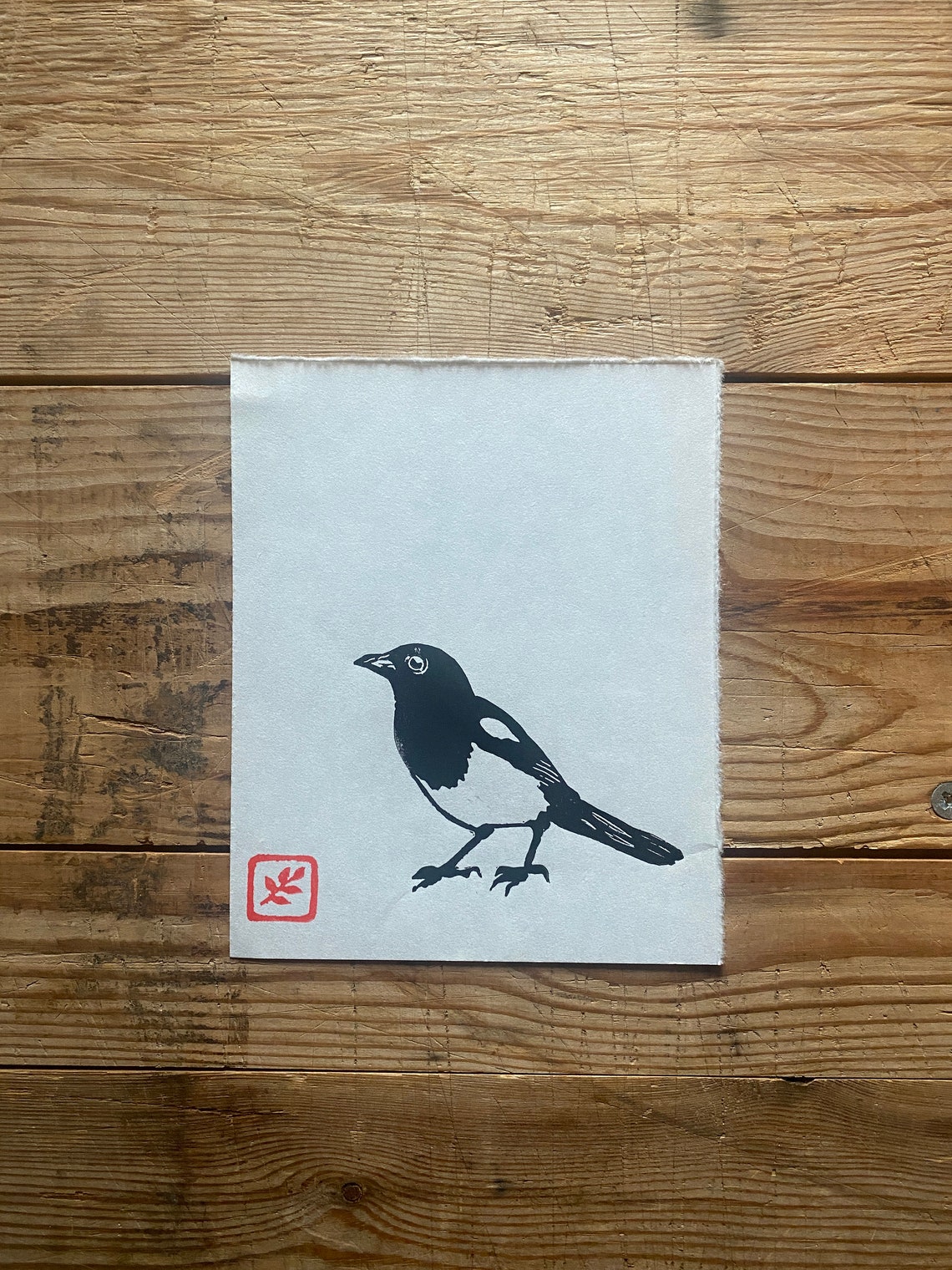 Magpie Handmade Linocut Print Prints Home & Living - Etsy