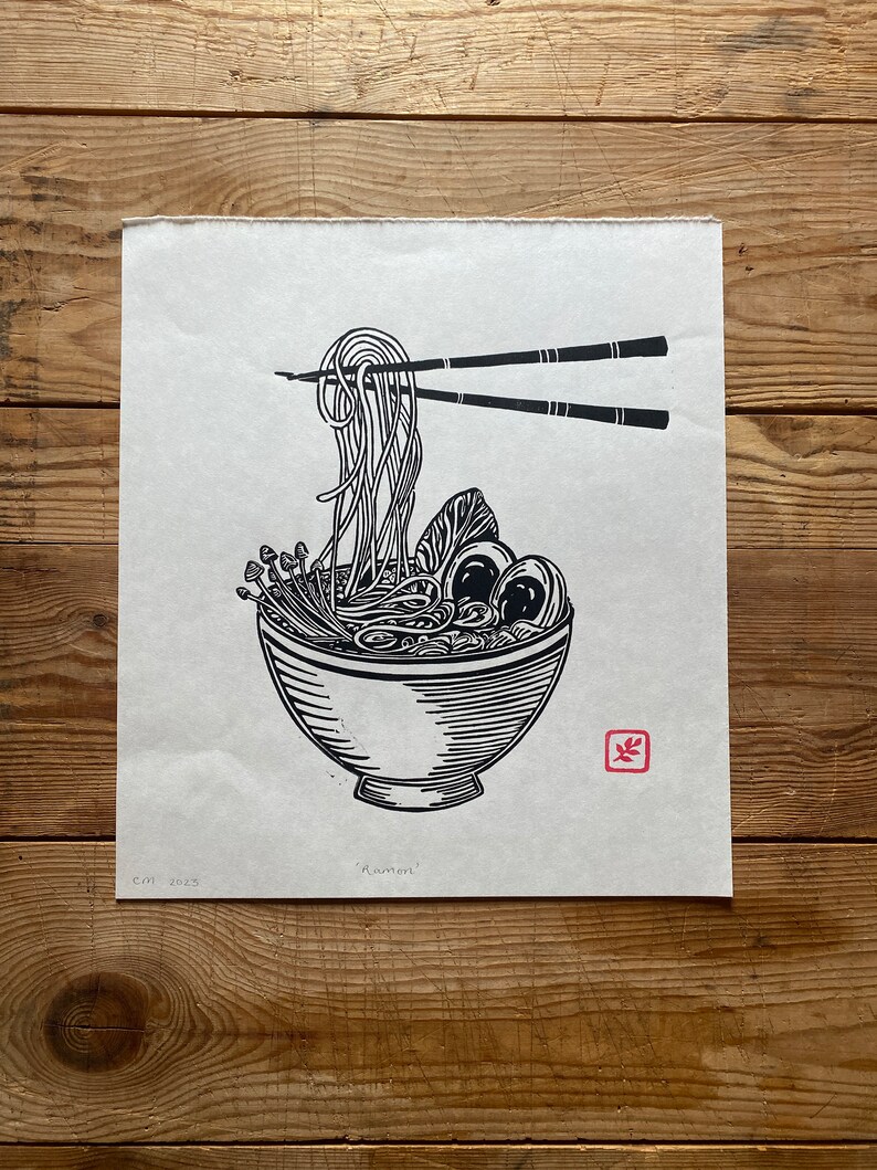 Ramen Handmade Linocut Print Prints Home & Living Home Decor Wall Art ...