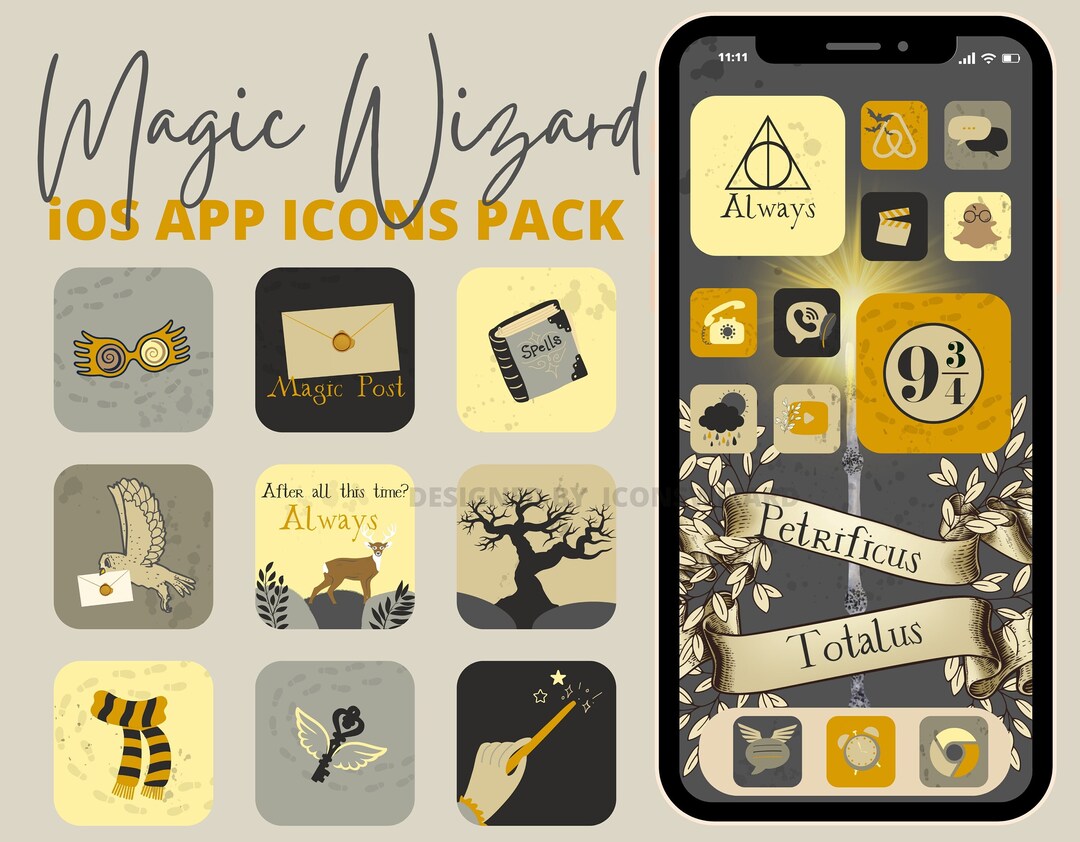 Magic Wizard Yellow App Icons, Wizarding iPhone Icons Pack, Wizards App ...