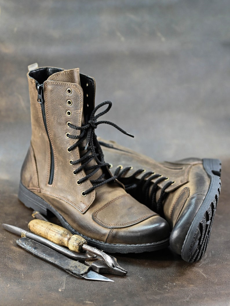 Handmade Italian Leather Motorcycle Boots, Men's High Boots, Leather ...