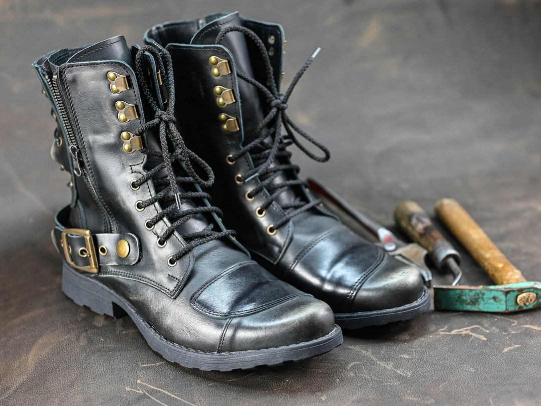 Handmade Italian Leather Motorcycle Boots, Men's High Boots, Leather ...