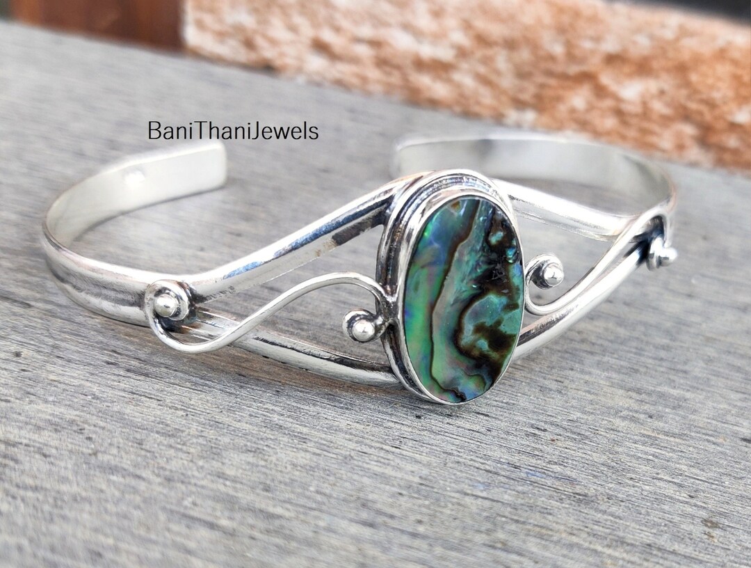 Abalone Shell Bangle, 925 Sterling Silver Bangle, Abalone Bangle ...