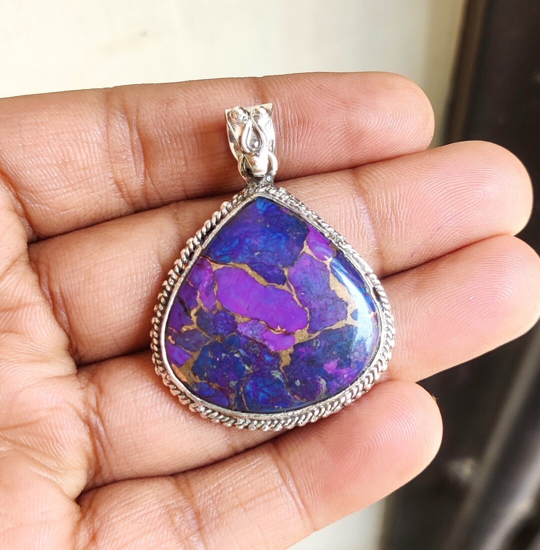 Purple Copper Turquoise Silver Pendant, Handmade Women's Jewelry - Etsy