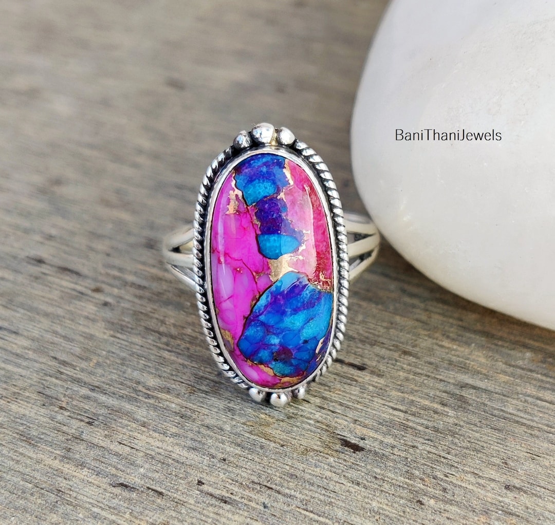 Pink Copper Turquoise Ring, 925 Silver Sterling Ring, Pink Turquoise ...
