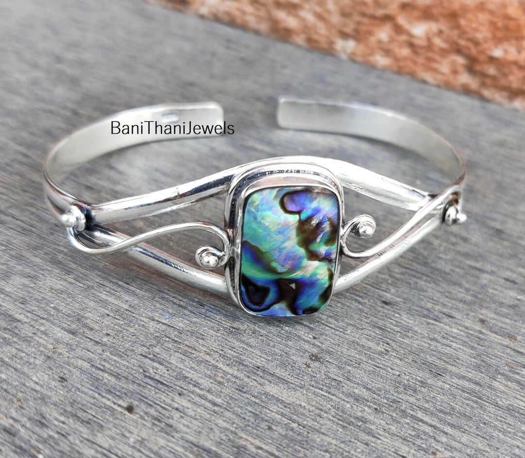 Handmade Abalone Shell Bangle: 925 Sterling Silver Bracelet - Etsy UK