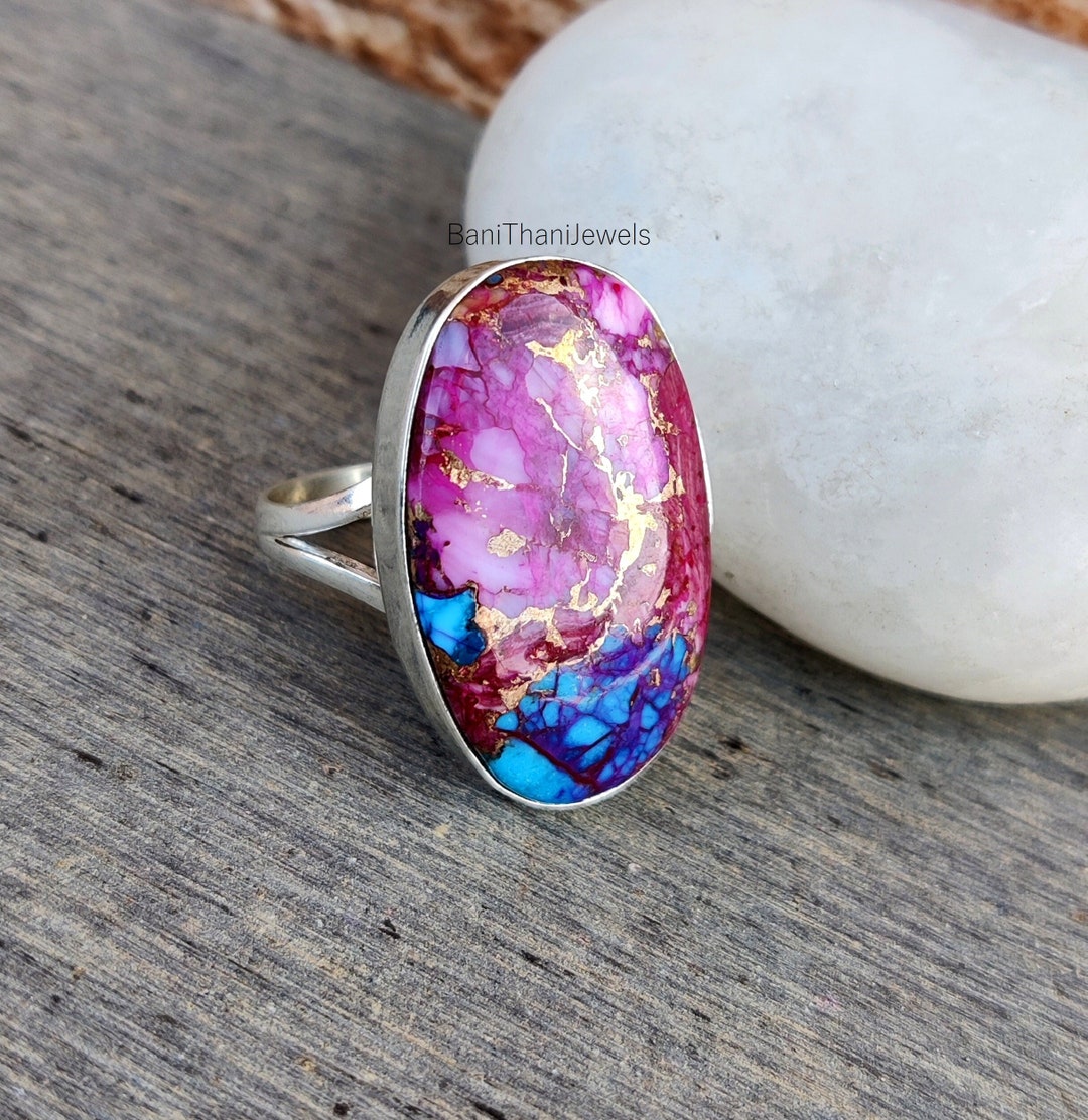 Pink Copper Turquoise Ring, Handmade Ring, Gemstone Ring, 925 Silver ...