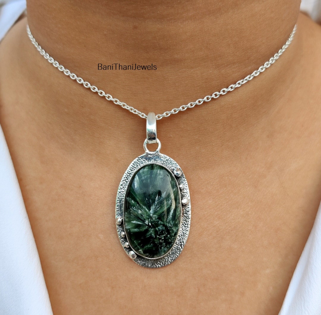 Seraphinite Pendant Seraphinite Jewelry 925 Silver Sterling - Etsy
