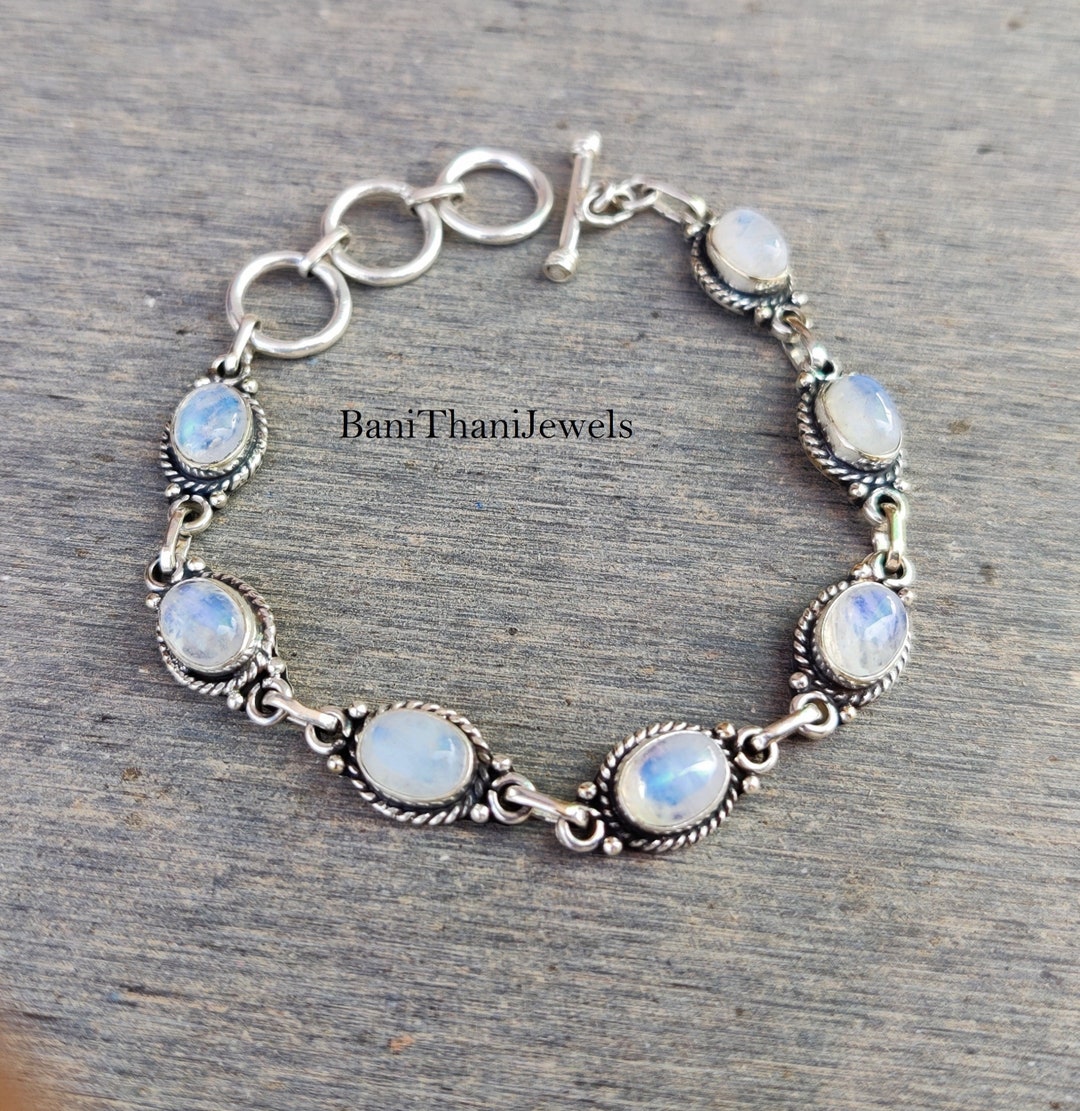 Moonstone Bracelet, Handmade Bracelet, 925 Sterling Bracelet, Moonstone Jewelry, Adjustable ...