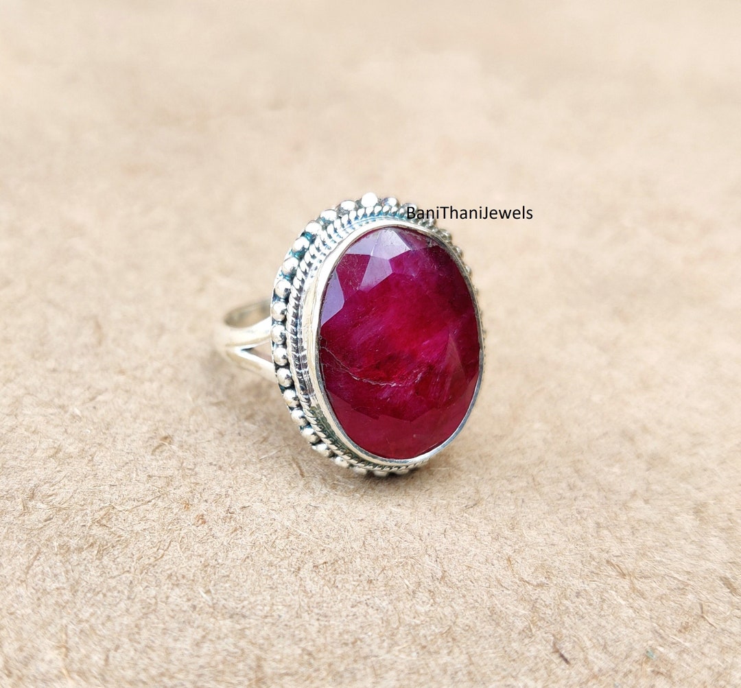 Oval Ruby Sterling Silver Ring, Handmade Statement Jewelry - Etsy