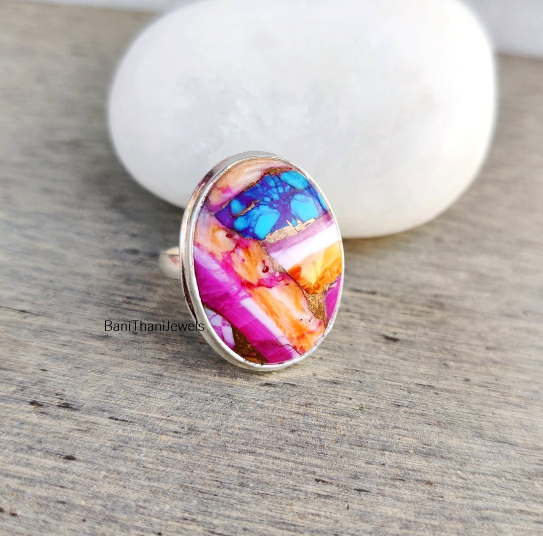 Pink Copper Turquoise Ring, Gemstone Ring, 925 Silver Sterling Ring ...